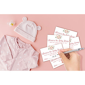 Baby Shower Game Set, Measure The Baby Bump(1 Standing Sign + 50 Guessing Cards), Floral How Big is Mommy's Belly Party Game, Blush Pink Baby Shower/Gender Reveal Party Favor Decor(A02)