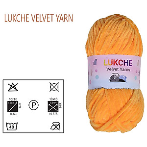 Lukche Super Soft Velvet Chenille Blanket Amigurumi Crochet Baby Blanket Knitting Yarn Super Bulky 3x100 gr (3x132 yds) Including Foldable Scissors (Mustard)
