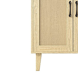 Panana Buffet Cabinet Sideboard with Rattan Decorated Doors Kitchen Storage Cupboard Accent Cabinet (Natural Wood)