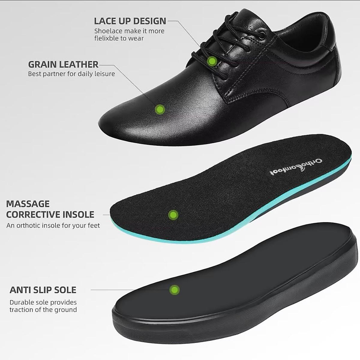 Men's Orthopedic Leather Dress Walking Shoes: Comfortable Plantar Fasciitis Fashion Oxford with Arch Support, Heel and Foot Pain Relief Dress Shoes for Wedding Black Size 12