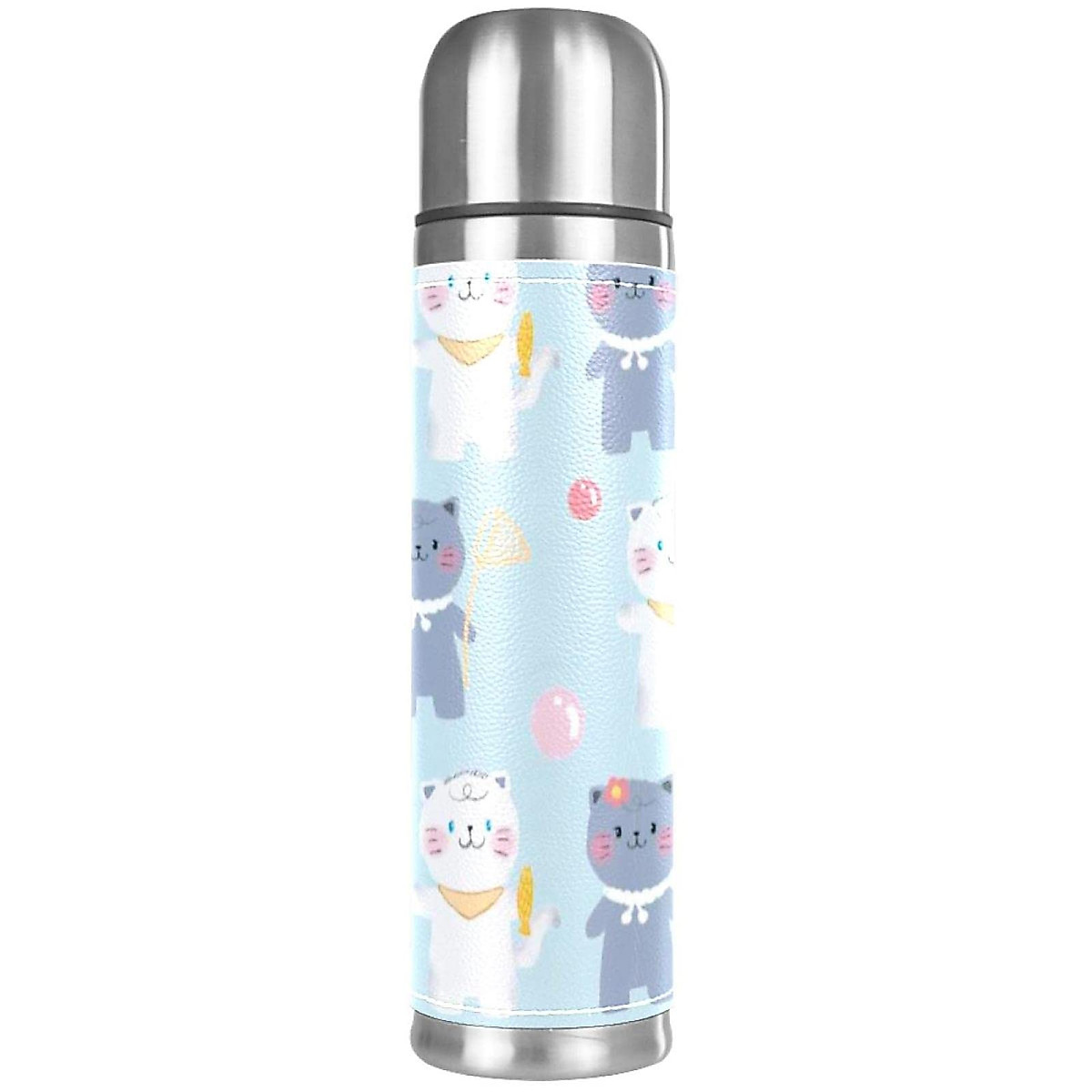 Stainless Steel Leather Vacuum Insulated Mug Cat Thermos Water Bottle for Hot and Cold Drinks Kids Adults 16 Oz