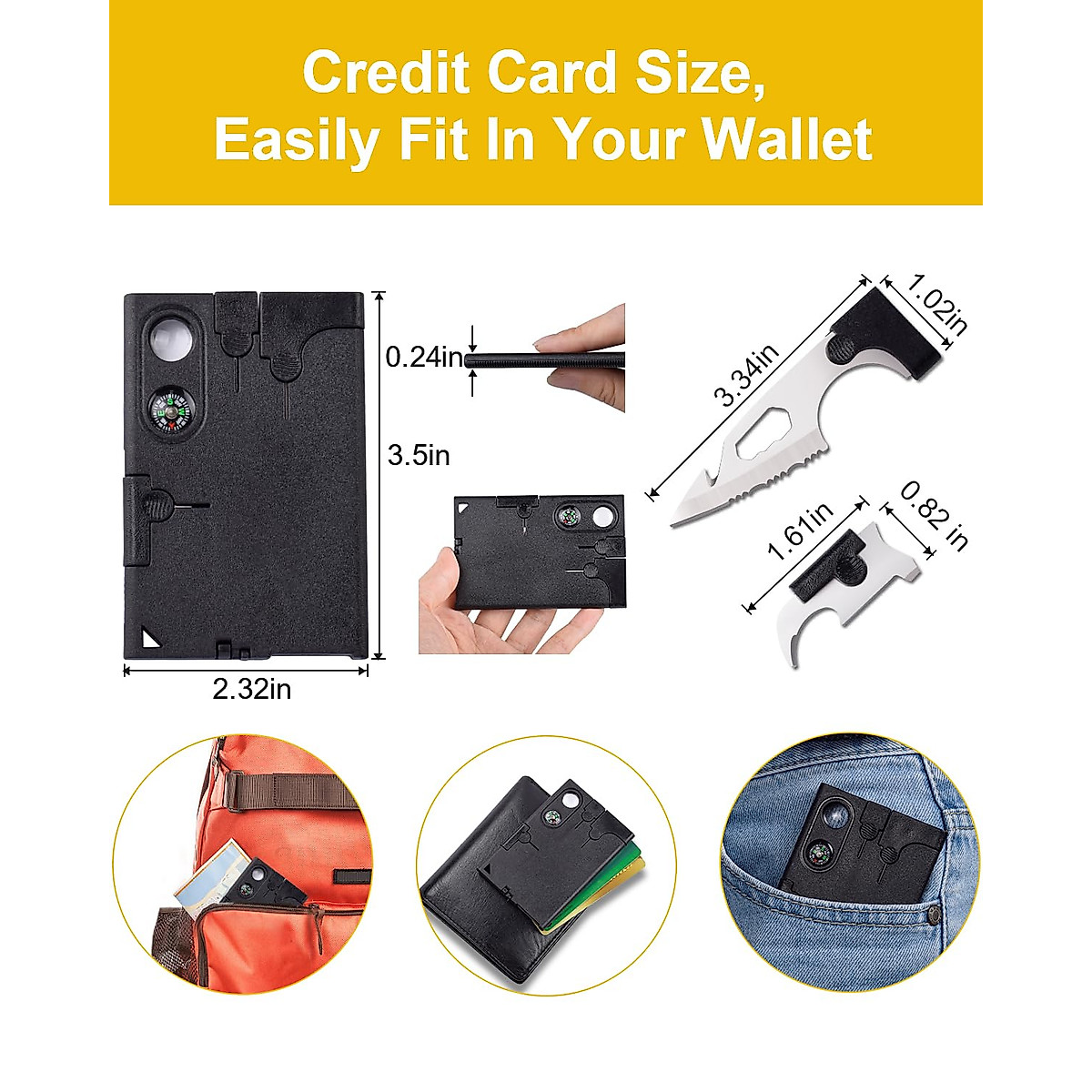 Upgraded Credit Card Tool Multitool - Fathers Gifts for Dad Him 18 in 1 Multi-Tool Gadgets - Christmas Gifts for Men Dad Father Women Stocking Stuffers Wallet Tools With Blade Compass Screwdrivers