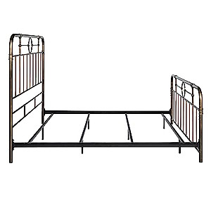 Walker Edison Vintage Antique Metal Iron Pipe King Size Bed Headboard Footboard Bed Frame Bedroom, King, Bronze