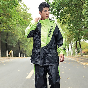 Scoyco® Motorcycle Rain Gear Jacket Coat with Pants for Man Waterproof Comfortable fit Cycling Bike (Green, L)