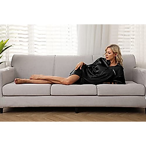 HBZDQB Womens Nightshirts Sexy Silky Sleepwear with Pocket Button Up Long Sleeve Sleepshirt Nightgown Cute Nighty Black M