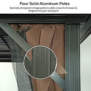 Outsunny 10' x 10' Hardtop Gazebo Canopy with Galvanized Steel Double Roof, Aluminum Frame, Permanent Pavilion Outdoor Gazebo with Netting and Curtains for Patio, Garden, Backyard, Brown