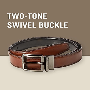 Perry Ellis Men's Portfolio Double Stitched Leather Reversible Belt (Sizes 30-42 Inches), Brown/Black, 36