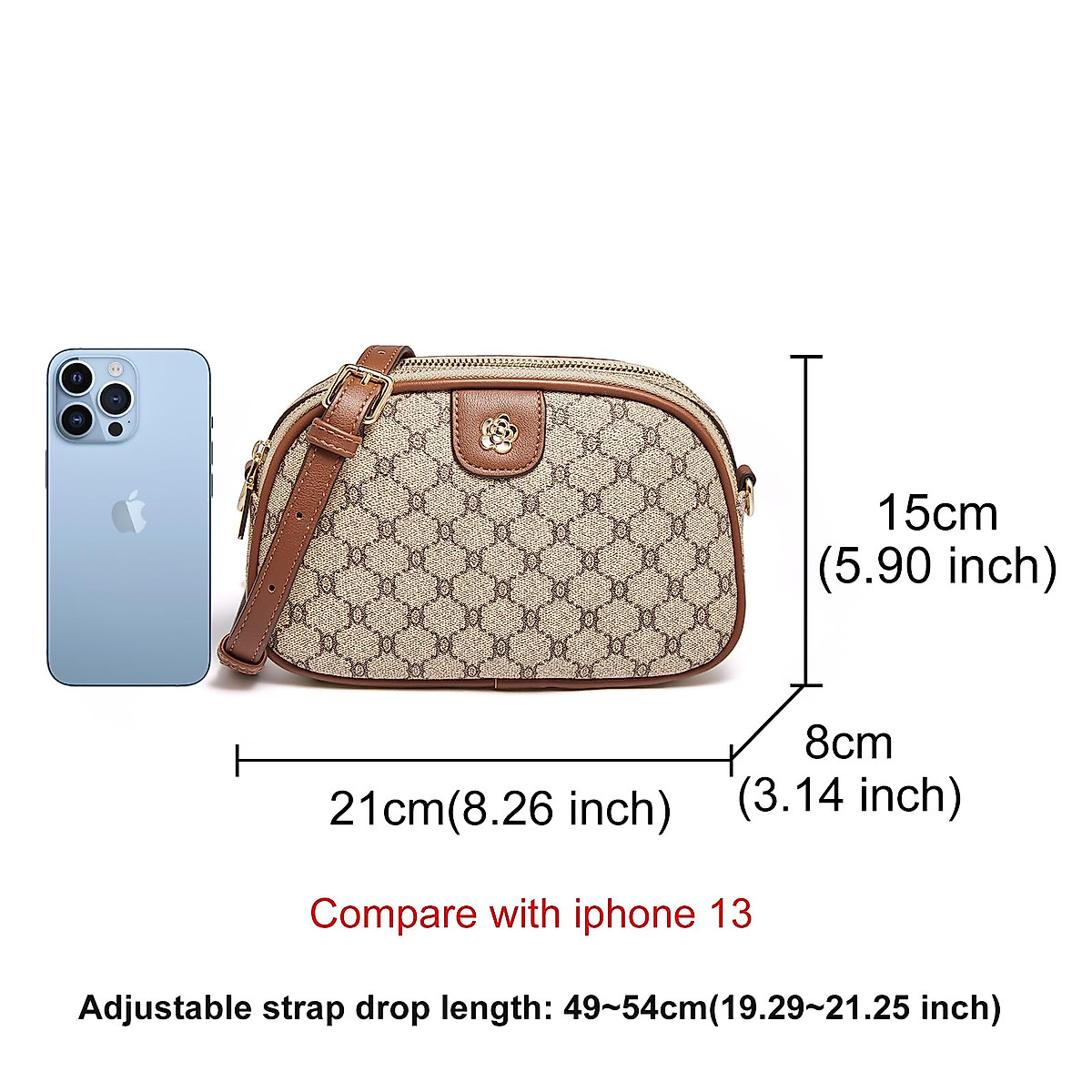 LAORENTOU Vegan Leather Small Crossbody Bag for Women PVC Checkered Purse Shoulder Crossbody Phone Bags (03 Light Brown)