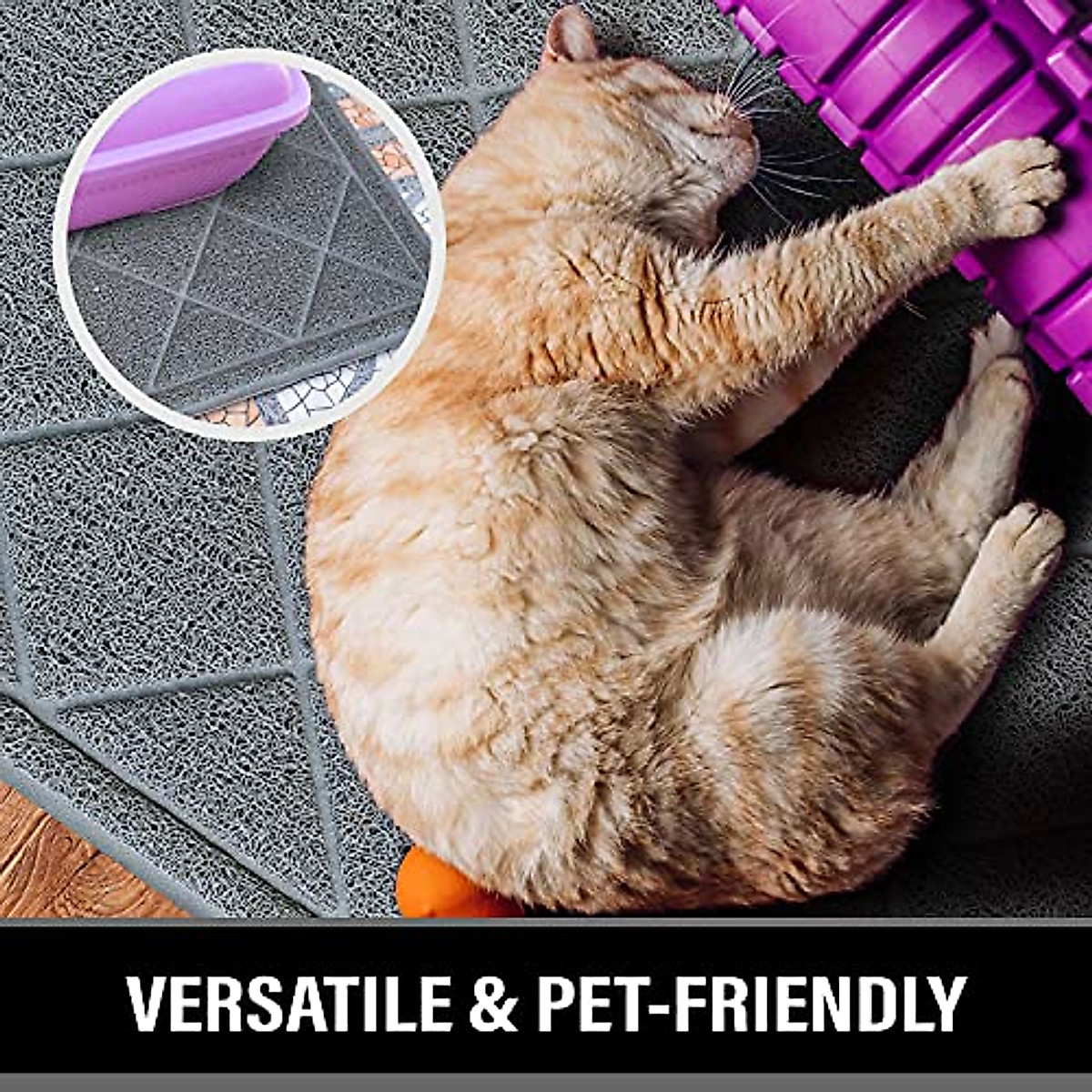 Sierra Concepts Large Cat Litter Mat 36"x24" - Kitty Box Pet Food Bowl Trapping Dirt, Soft on Paws Feeding Accessories, Waterproof, Anti Slip, Floor Door Mats Low Profile Heavy Duty Durable, Gray