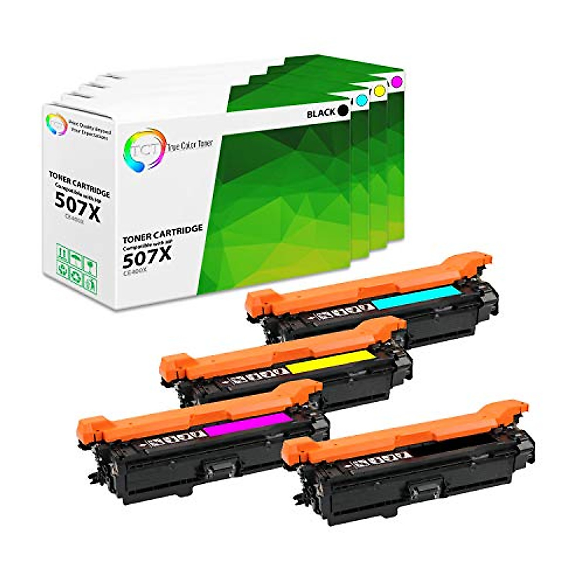 TCT Premium Compatible Toner Cartridge Replacement for HP 507X 507A CE400X CE401A CE402A CE403A Works with HP Laserjet Enterprise M551 M575 Printers (Black, Cyan, Magenta, Yellow) - 4 Pack