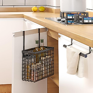 Qflushor Cabinet Door Organizer with Towel Bar, 2 Pack Over The Cabinet Door Organizer, Cutting Board Organizer with Towel Holder Kitchen Cabinet Organizer for Pantry, Baking Sheet, Wrap, Black