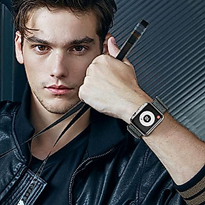 ENJINER 5 Pack Sport Loop Band Compatible with Apple Watch 42mm 44mm 45mm iWatch SE Series 7 6 5 4 3 2 1, Nylon Weave Women Men Stretchy Elastic Braided Replacement Wristband Strap, 5 Pack C 42/44/45