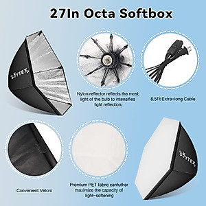 Octa Softbox Lighting Kit, Skytex Upgrade Continuous Photography Lighting Kit with sandbags, 28In Diameter Octa Soft Box | 135W 5500K LED Bulb, Studio Lights for Photo Shooting, Video Recording