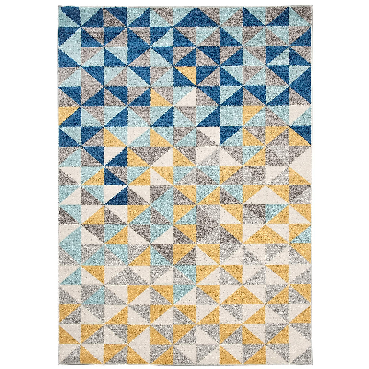 TAPISO Lazur Area Rug Teenager Geometric Small Triangles Grey Yellow Blue Living Room Bedroom Durable Resistant Carpet Size - 6x9 ft (180x270 cm)