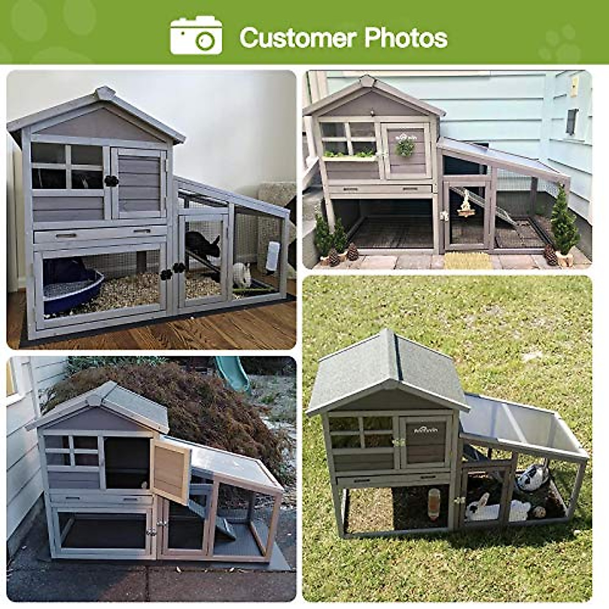 Gutinneen Rabbit House Indoor Outdoor Rabbit Hutch with Ventilation Door,Wooden Bunny cage with No LeakageTray, Removable Bottom Wire Mesh & PVC Layer,Chicken Coop UV Panel