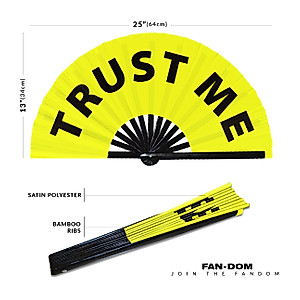 Trust Me hand fan foldable bamboo circuit hand fan funny gag slang words expressions statement gifts Festival accessories Rave handheld Circuit event fan Clack fans (Yellow)