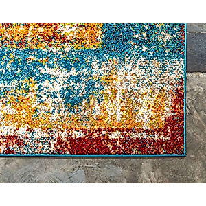 Unique Loom Rosso Collection Traditional, Medallion, Distressed, Bohemian, Vintage, Southwestern Area Rug, 4 ft x 6 ft, Multi/Blue