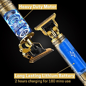 Vacto Cordless Hair Clipper, Zero Gapped T-Blade Trimmer Rechargeable Beard Trimmer, Professional Hair Clippers with 4 Guide Combs Hair Grooming Set for Men (Bronze)