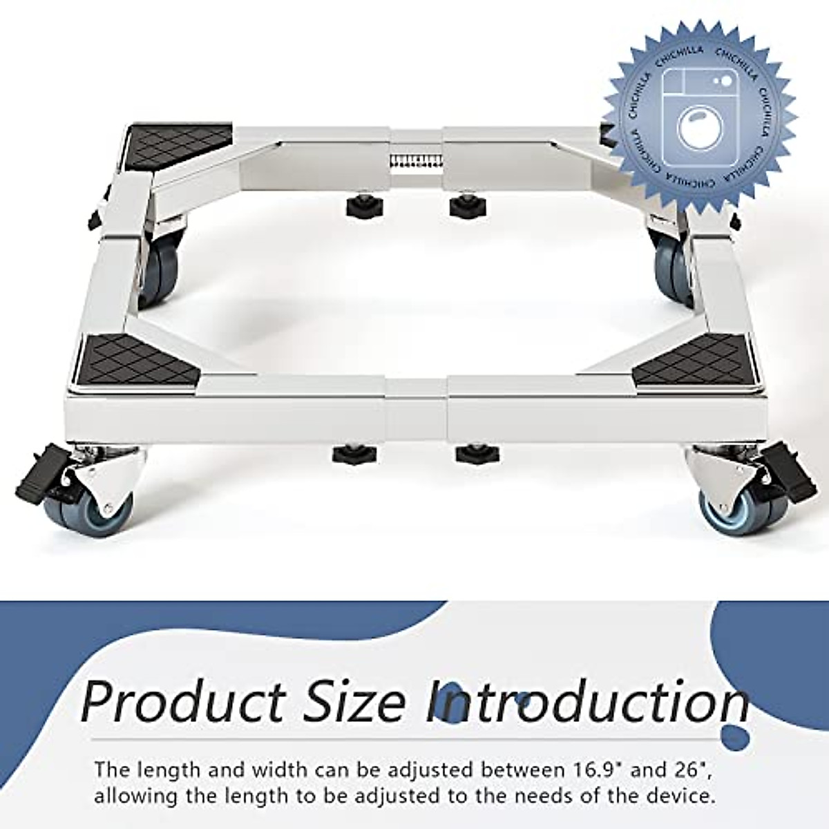 CHINCHILLA Heavy Duty All Stainless Steel Mobile Fridge Stand Base, Washing Machine Stand with Wheels, Adjustable Furniture Dolly for Washer, Refrigerator and Dryer