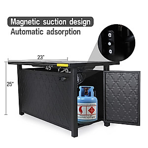 MFSTUDIO 45” Outdoor Rectangular Gas Fire Pit Table，50000 BTU Propane Iron Plate Embossing Fire Table with Lid and Blue Glass for Patio,Backyard and Balcony,Black