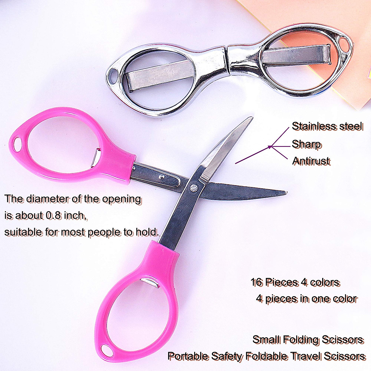 Folding Scissors,16 Pack Safe Portable Travel Scissors,Foldable Small Scissors Small Sewing Scissor,Stainless Steel Telescopic Cutter Used for Home Office