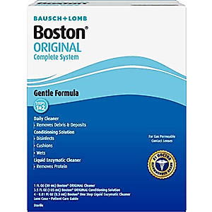 Contact Lens Solution by Boston, Boston Original Complete System for Gas Permeable Contact Lenses, 1 Fl Oz Original Cleaner, 3.5 Fl Oz Solution, 5 One Step Liquid Enzymatic Cleaners and 1 Lens Case