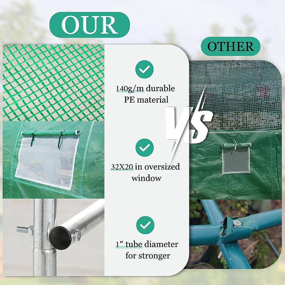 Papababe 26x10x7ft Large Walk-in Greenhouse for Outdoors with Watering System Upgraded Swing Door Tunnel Greenhouse kit, Heavy Duty Galvanized Steel Frame,Ground Pegs & Film Clips,16 Windows, Green