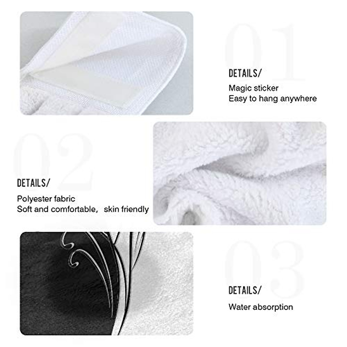 AUUXVA Hanging Hand Towels Beautiful Black White Red Rose Flower Kitchen Towels Absorbent Wipe Dish Towel Soft Washcloth Towels for Bathroom Gym Home Decor, 2 Pack