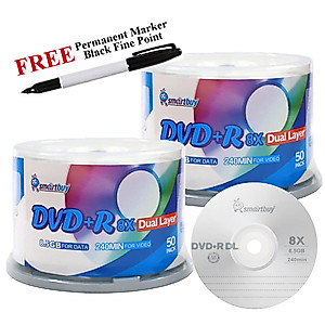 Smartbuy 100-disc 8.5GB/240min 8X DVD+R DL Logo Top Blank Media Record Disc + Black Permanent Marker