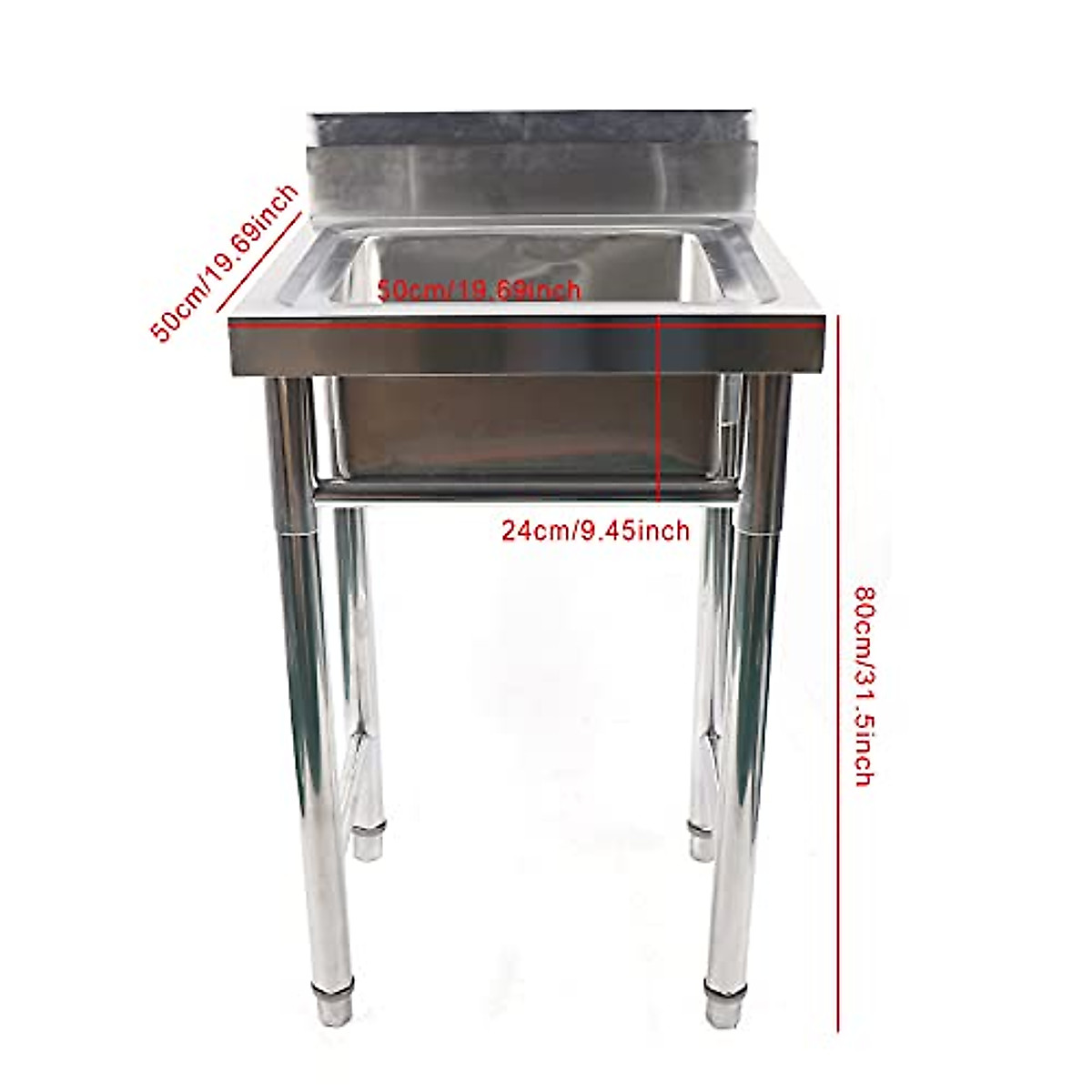 Commercial Stainless Steel Catering Sink, Catering Single Sink Utility Kitchen Wash Basin for Restaurant, Wash Table Single Bowl, 19.69x19.69 Inch