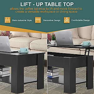 PayLessHere Coffee Table Lift Top Coffee Tables with Hidden Compartment and Storage Shelf Wooden Lift Tabletop Dining Table for Living Room Home (Black, 39" D x 28" W x 24" H)