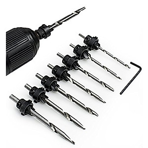 Bastex 7 Piece Countersink Drill Bit Set. Great Carpentry Reamer, Made for Woodworking. Screw Hole Cutter with Adjustable Depth