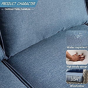 Patio Furniture 5 Pieces Outdoor Furniture Set All Weather Wicker Outside Sectional Sofa with 2 Chairs and Ottomans for Garden Deck Backyard,Grey Wicker Denim Blue