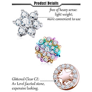 Uqnwbdq Titanium Dermal Piercing Jewelry Dermal Top Dermal Anchor Dermal Jewelry kit Dermal Base Jewelry 316L Surgical Stainless Steel Cubic Zirconia Gem Diamond Dermal Piercing Jewelry for Women Men