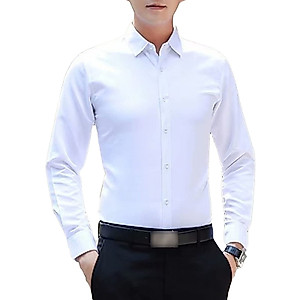 Men's Lightweight Casual Classic Dress Shirt Regular Fit Button Down Shirts Solid Wrinkle Free Long Sleeve Shirts (White,XX-Large)