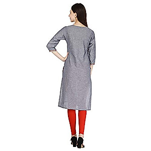 Indian Women's Embroidered Cotton Kurti Grey Top By Ramkudi