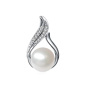 7.5mm White Freshwater Cultured Pearl Pendant AAAA Quality Sterling Silver with Paved CZ - PremiumPearl