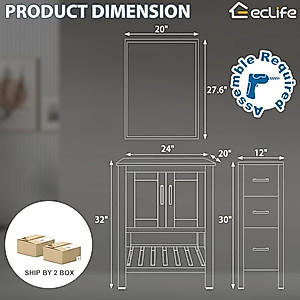 eclife 36" Bathroom Vanities Sink Combo with Side Cabinet, Modern MDF White Cabinet with Open Shelf, Mirror (Vanity Only)