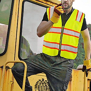 T-Sheng A Mesh and Knitted Safety Vest for Men with Pockets and Zipper Bright Neon Color with Reflective Strips,High Reflective Vest Fit Unisex Perfect M