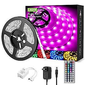 Lepro RGB LED Strip Lights Kit, 16.4ft 24V Flexible LED Light Strip, 5050 SMD LED, Color Changing Rope Light with Remote Controller and 24V Power Supply for TV Backlight, Home, Kitchen, Bedroom