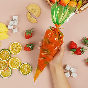 VEIREN 100 Pieces Cone Candy Bags Creative Carrot Shape Treat Bag with Twist Ties Cellophane Goody Cookies DIY Translucent Gift Storage Packaging Bag for Holiday Birthday Wedding Party Decor