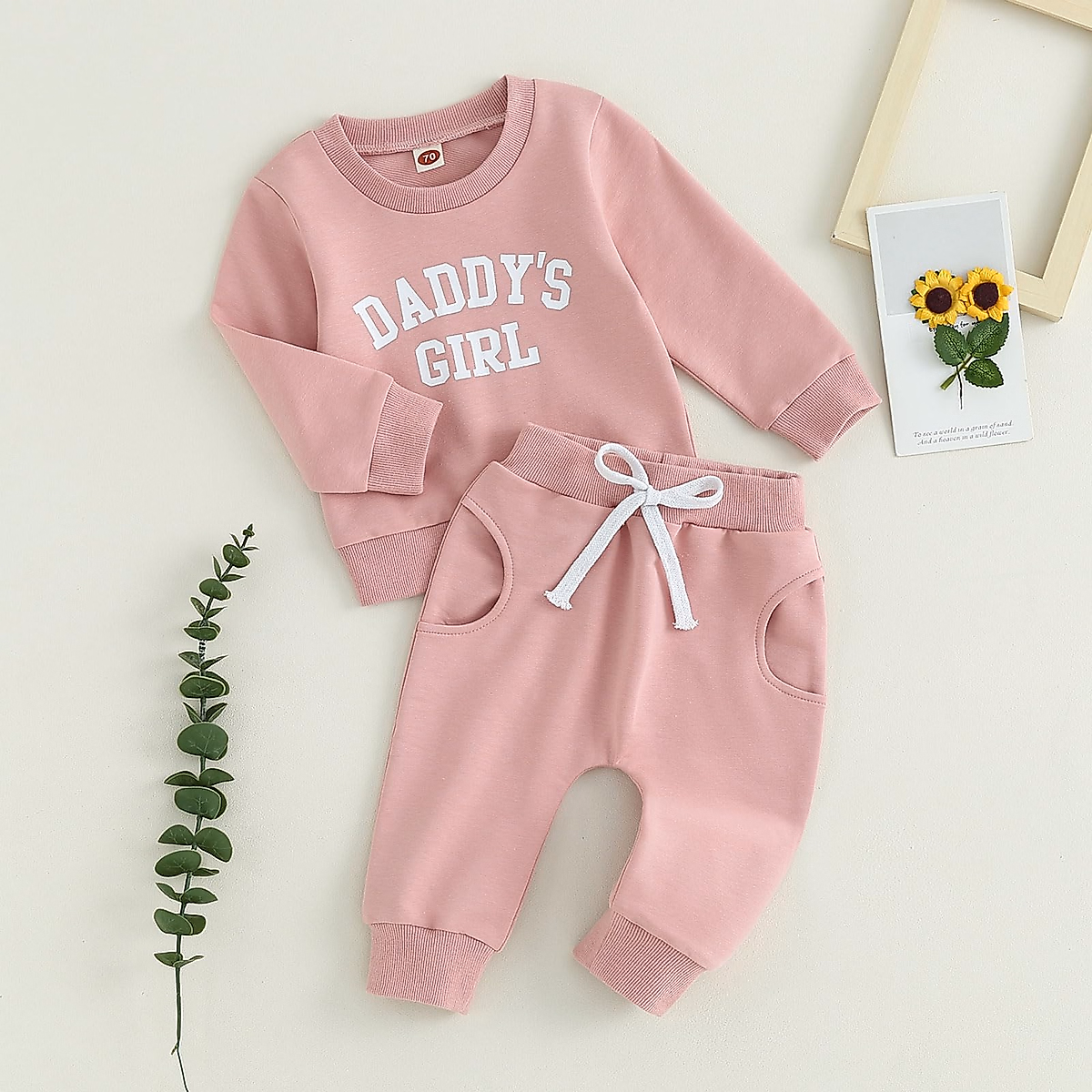 CREAIRY Newborn Baby Girl Outfits Daddy’s Girl Sweatshirt Long Sleeve T-Shirt Tops Pants Set Sweatsuit Toddler Fall Clothes (Pink, 0-6 Months)