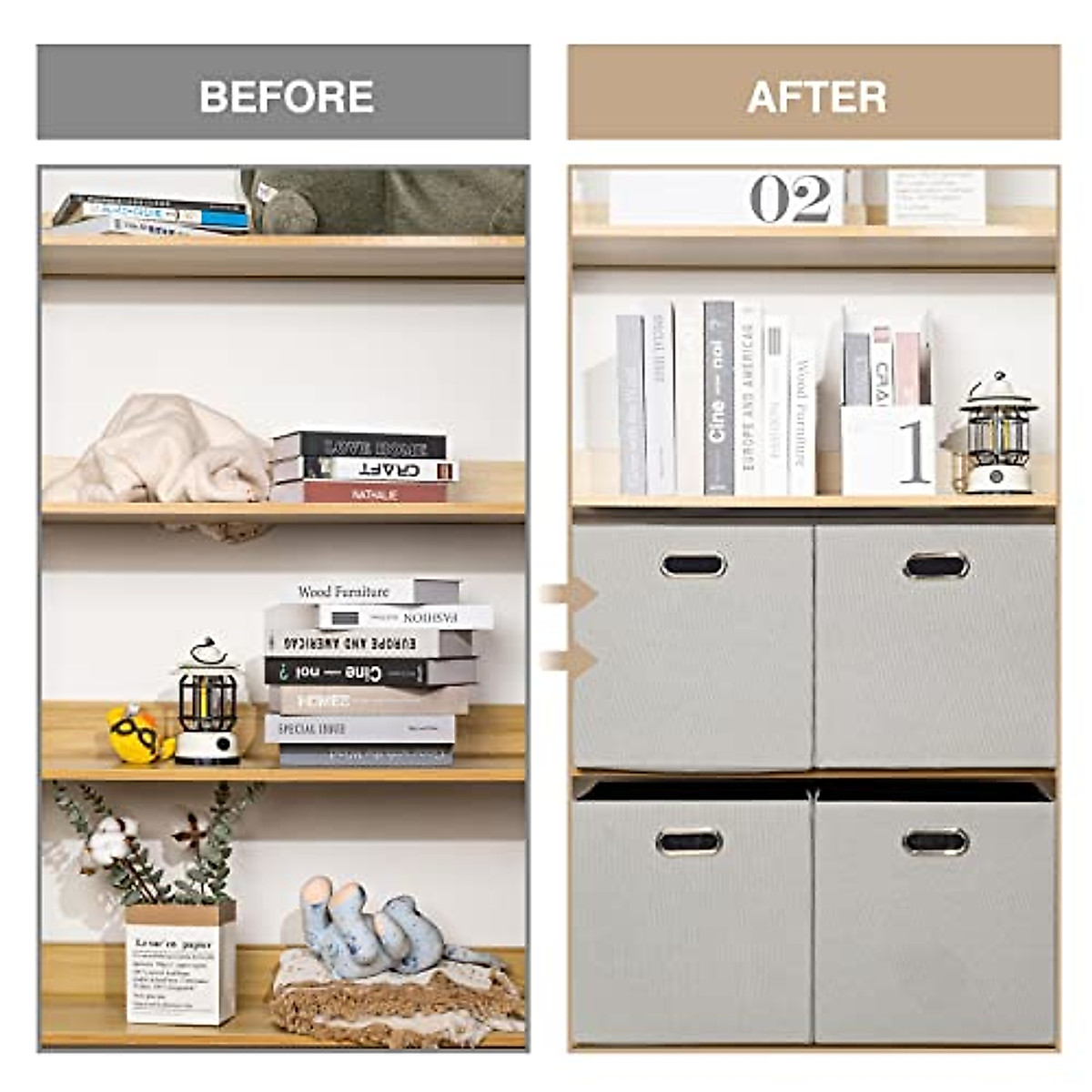 Jermichoc 13x13 Inch Storage Bins, 4 Pack Foldable Cube Storage Baskets Containers for Office Home Closet Shelves Organization (Grey)