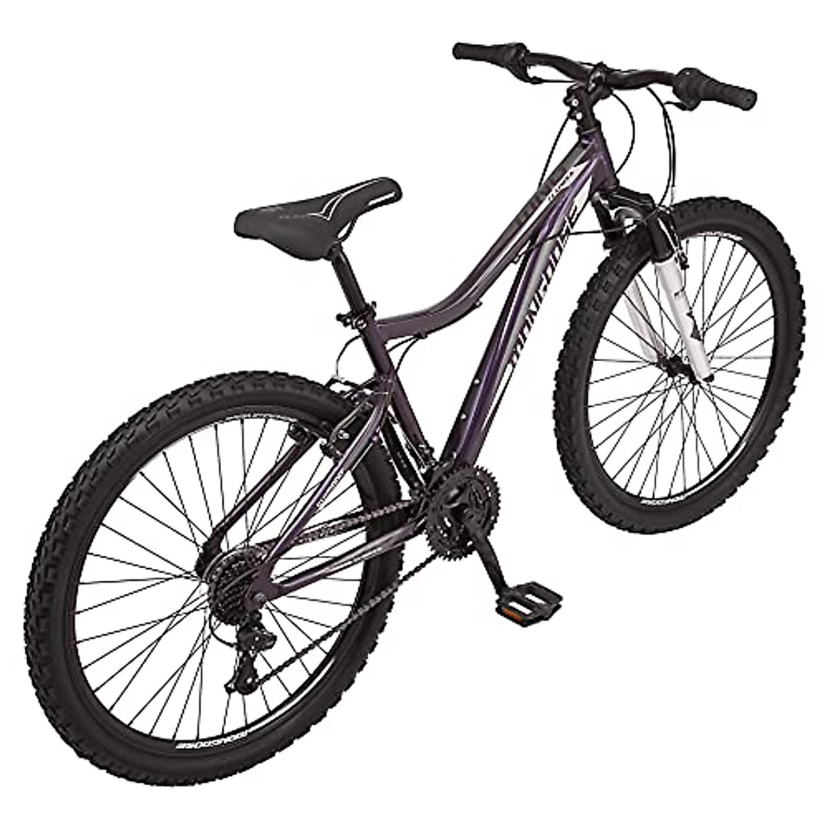 Mongoose Flatrock 21-Speed Hardtail Mountain Bike, 26-Inch Wheels, for Men and Women, Front Suspension, 16-Inch Lightweight Aluminum Frame, Purple