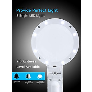 Magnifying Glass with Lights,Adjustable Standing Base,Portable Handheld,[3.5X+10X] Dual Magnification Lens,Magnifier Glass for Reading Jewelry Craft and Computer Repair