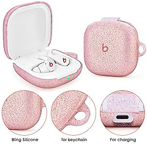 VISOOM Bling Beats Fit Pro Case Cover, Silicone Beats Pro Case Cover for Women with Glitter Keychain for Beat Fit Pro Case Cute Beats Fit Pro Case Protector Case Beats Fit Pro (Rose Gold)