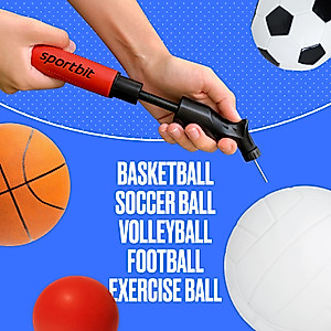 SPORTBIT Ball Pump with 5 Needles - Push & Pull Inflating System - Great for All Exercise Balls - Volleyball Pump, Basketball Inflator, Football & Soccer Ball Air Pump - Goes with Needles Set