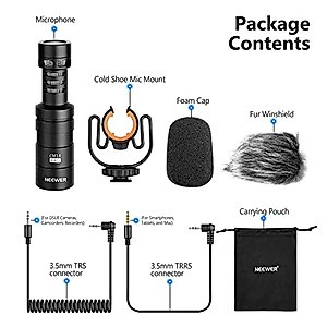 Neewer Video Microphone for Phone, On Camera Mic Kit with Black Pro Shock Mount Compatible with iPhone Android Smart Phones DSLR Camera Tablet (iPhone Adapter Not Included), CM14 PRO