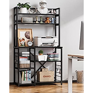 Gizoon Home Kitchen Baker's Rack with Spacious Storage, 5 Tier Versatile Microwave Stand Shelf with Basket & Side Hooks,Free Standing, Sturdy, Durable-Black