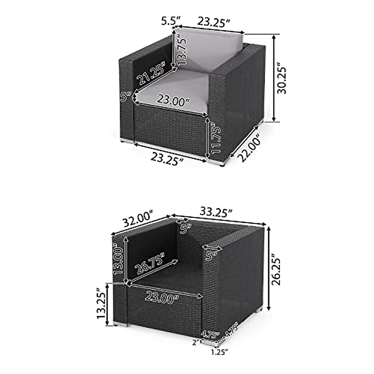 Christopher Knight Home Murano Outdoor Wicker Club Chair with Water Resistant Cushions, 2-Pcs Set, Grey / Silver